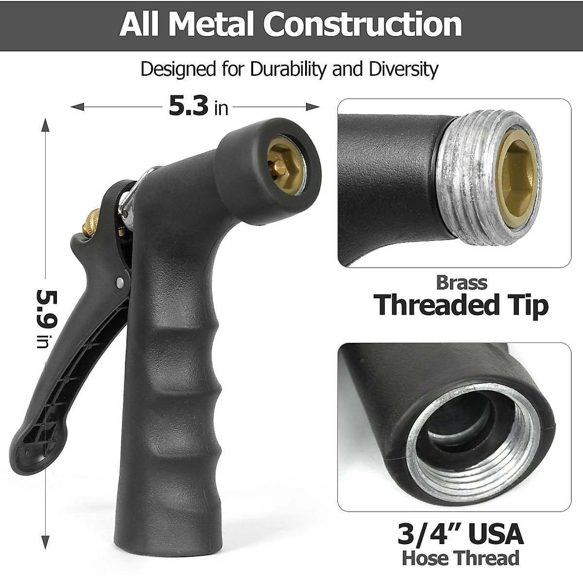 SPECILITE Hose Nozzle, Industrial High Pressure Pistol Grip Water Sprayer with Threaded Front, Adjustable Water Flow Sprayer for Washing Carpets, Washing Car, Cleaning Floor