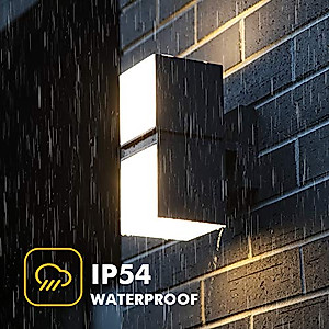 LUTEC Cuba Dusk to Dawn Outdoor Wall Lights, 3000K 1100LM LED Integrated Porch Wall Light Outdoor, IP54 Waterproof Aluminum Wall Sconce Exterior Light for Porch Patio Garage-Black