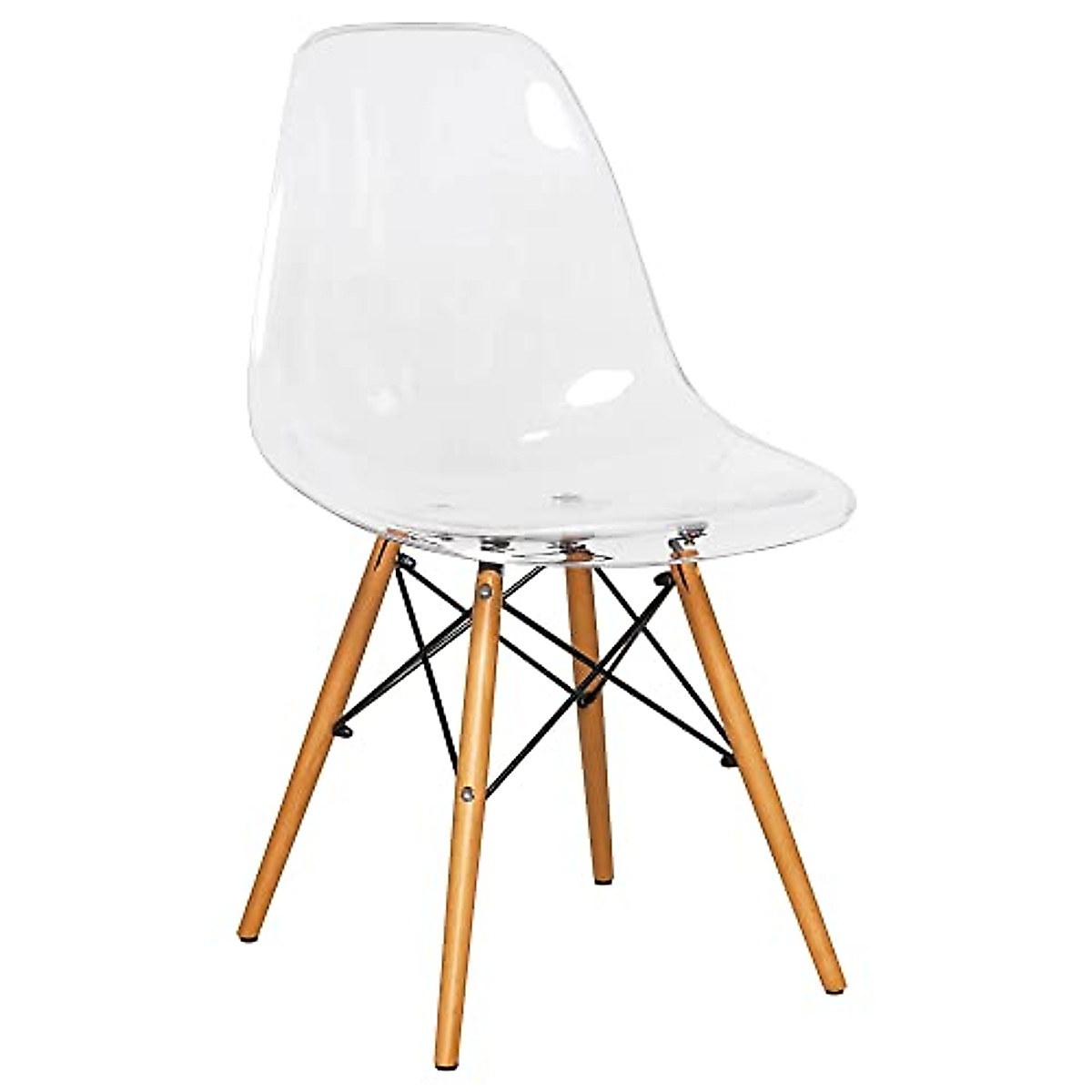 LeisureMod Dover Plastic Molded Dining Side Chair with Wood Dowel Legs (Clear)