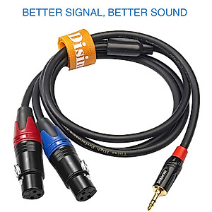 Disino Dual Female XLR to 3.5mm Y-Splitter Cable, Unbalanced XLR Female to 1/8 Inch Mini Jack TRS Stereo Aux Interconnect Audio Mic Breakout Patch Cord - 3.3 Feet/1 Meter