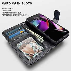 Shields Up for Moto G Stylus 5G Case Wallet 2022, Detachable Magnetic Wallet Case with Card/Cash Slots & Wrist Strap, Slim Durable Shockproof [Vegan Leather] Cover for Motorola G Stylus 5G 2022, Black