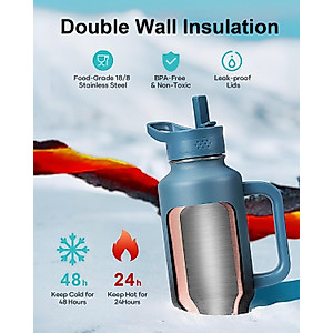 BUZIO 40oz Water Bottle Fits in Cup Holder, Stainless Steel Insulated Tumbler with Handle and Straw, Double Wall Tumbler Cup with Lid, Leak-proof BPA-Free Vacuum Travel Flask Keeps Cold, Indigo Crush