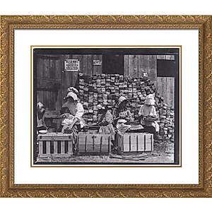 ArtDirect Hine, Lewis Wickes 23x20 Gold Ornate Framed Art Print with Double Matting Titled: A Mother Hulling Berries While She Nurses Her Infant