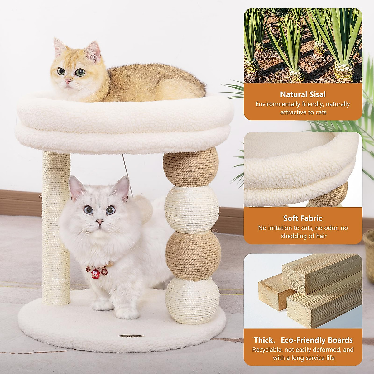 PawPalace Small Cat Tree for Indoor Cats with Large Cozy Plush Top Perch, Natural Sisal Scratching Posts for Kittens and Cats