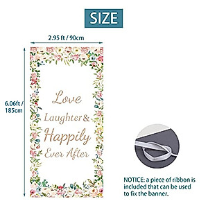 Just Married Banner Backdrop & Love Laughter Happily Ever After Door Banner, Wedding Engagement Party Decorations Photo Booth Props Gift Sign Supplies, Bridal Shower Decor for Outdoor Indoor
