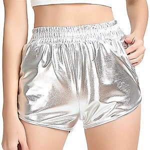 Perfashion Silver Shiny Metallic Shorts for Women