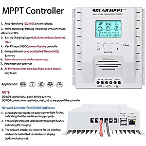 First Solar MPPT Charge Controller 40 amp, 12V 24V Auto 40A Solar Panel Charge Regulator, Max 100V Input with LCD Display for Lead-Acid Sealed Gel AGM Flooded Lithium Battery(MPPT 40A)