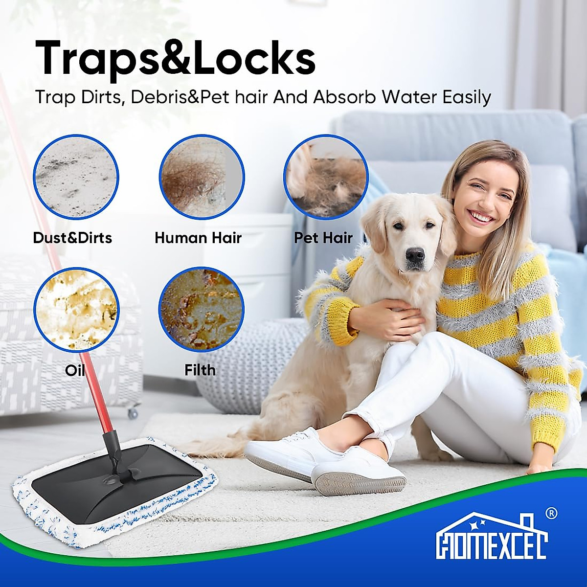 HOMEXCEL Reusable Microfiber Mop Pads Compatible with O-Cedar Hardwood Floor'N More Microfiber Mop-Mop Head Pads Refills for Wet and Dry Use-2 Pack