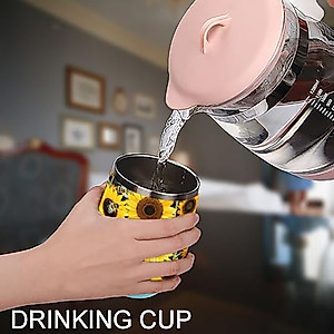 WYUSPGK 304 Stainless Steel Insulated Cup, Sunflower Bees Print Smooth Rim, Durable & Reusable - Perfect for Office, Home, And Travel
