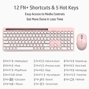LeadsaiL Wireless Keyboard and Mouse Combo, Full-Sized Ergonomic Computer Keyboard with Phone Tablet Holder, 2.4GHz Silent Cordless Keyboard Mouse Set for Windows Laptop, PC, Desktop - Pink
