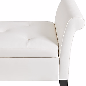 Yaheetech 52in Ottoman Bench Folding Storage Ottoman Bench Tufted Faux Leather Entryway Bench with Arms Footstool with Large Storage Foot Rest Seat Rolled Arms Cushioned Ottoman White