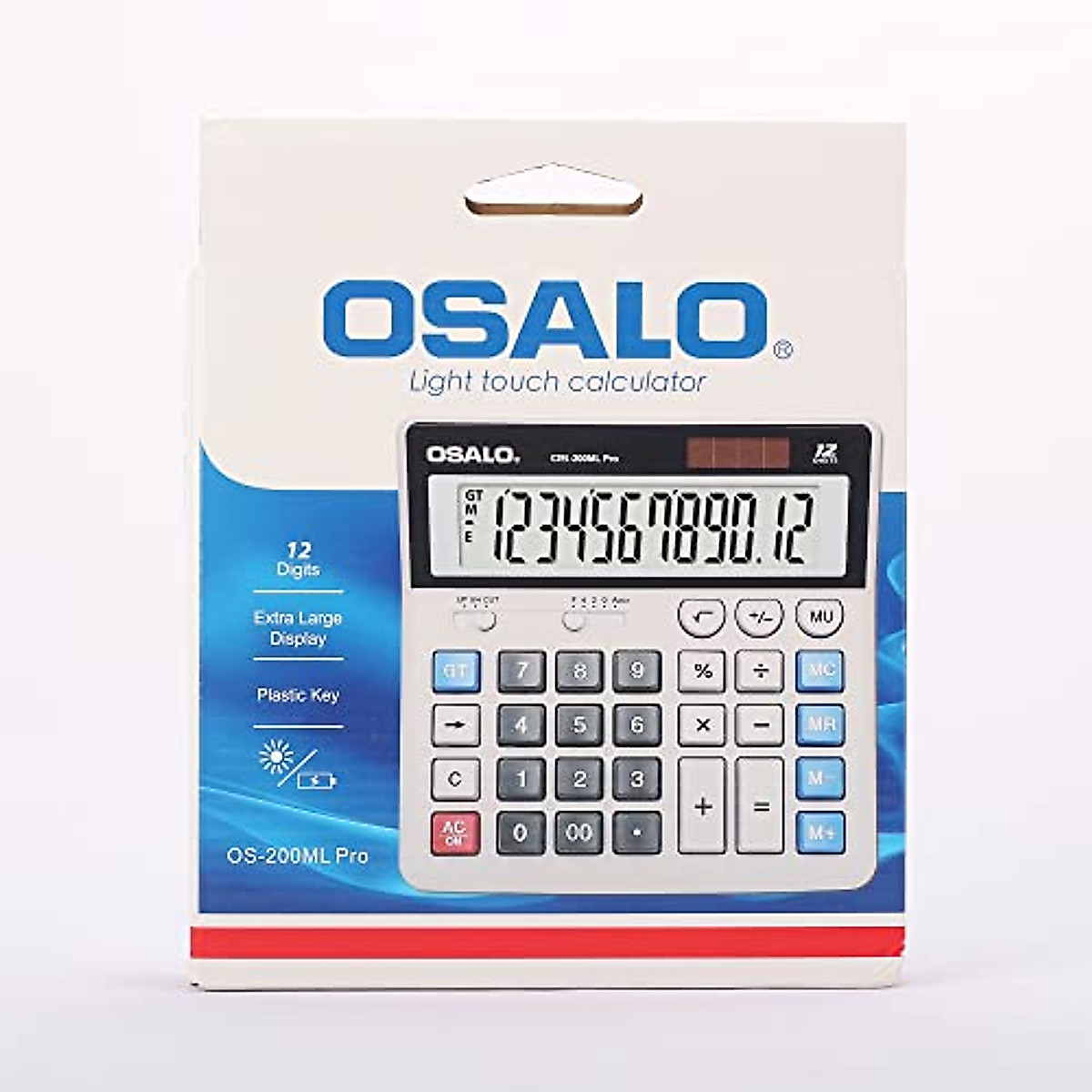 OSALO Desktop Calculator Extra Large Display 12 Digits Big Buttons Solar Accounting Calculator for Office (OS-200ML)