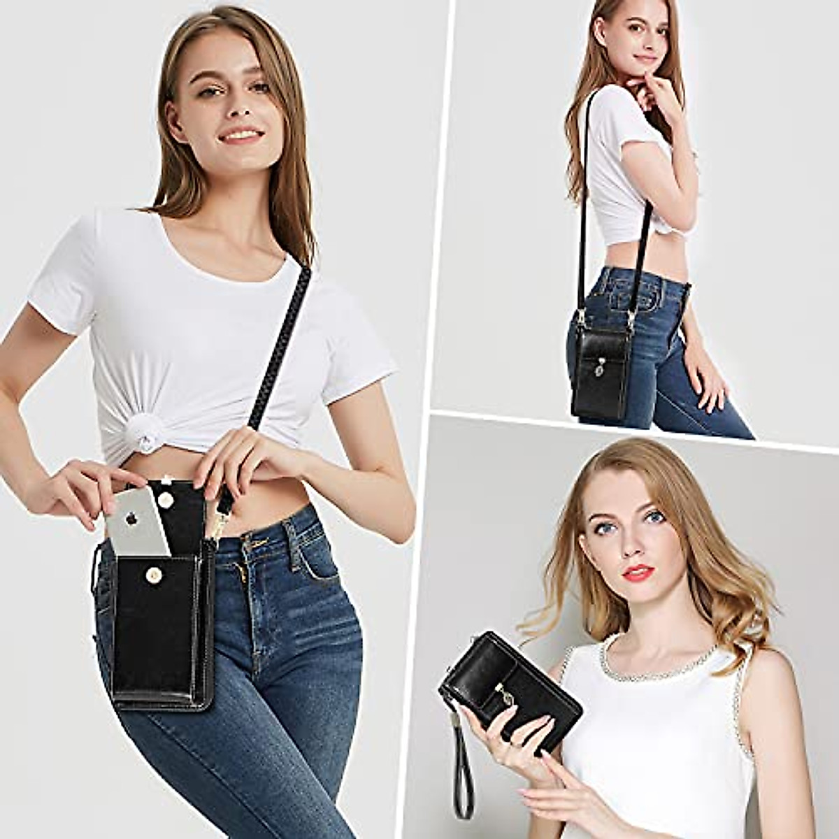 HUANLANG Small Crossbody Phone Bags for Women Leather Cell Phone Purse Wallet RFID Blocking Ladies Shoulder Bag Credit Card Slots Lightweight Crossbody Bag