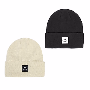 upeilxd Baby Winter Hat Soft Warm Knitted Beanie Hat with Cute Smile Face Beanie Cap for Boys Girls Black/Beige