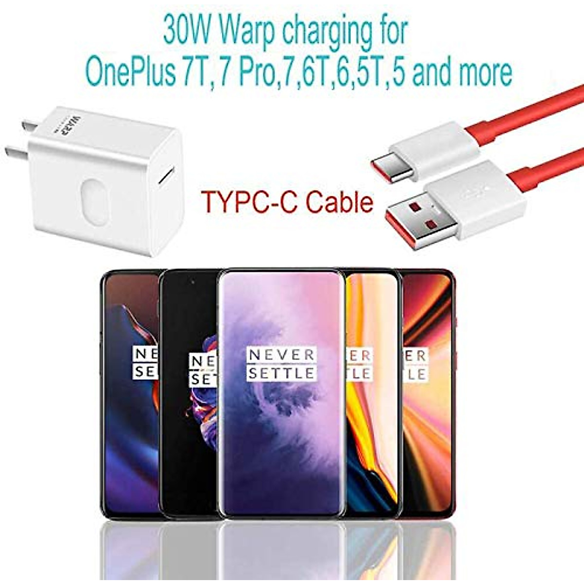 WNIEYO Oneplus 8 8pro Charger ，Warp Charger, OnePlus 7T 7 Pro Charger [5V 6A] + Fast Charging Cable for OnePlus 7 pro / 7 / 6T / 6 / 5T / 5