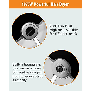 COLLIFORD Ionic Hooded Hair Dryer, 1875W Professional Height Adjustable Standing Hair Dryer Bonnet with 3 Temperature Settings, Portable Salon Dryer with Rolling Wheels for Home & Hairstylist