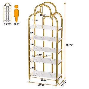 Tribesigns 5-Tier Gold Bookshelf Bookcase, Modern Bookcase with Open Storage Shelves, Tall Display Shelf Plant Flower Stand Rack for Bedroom Living Room Home Office, White & Gold