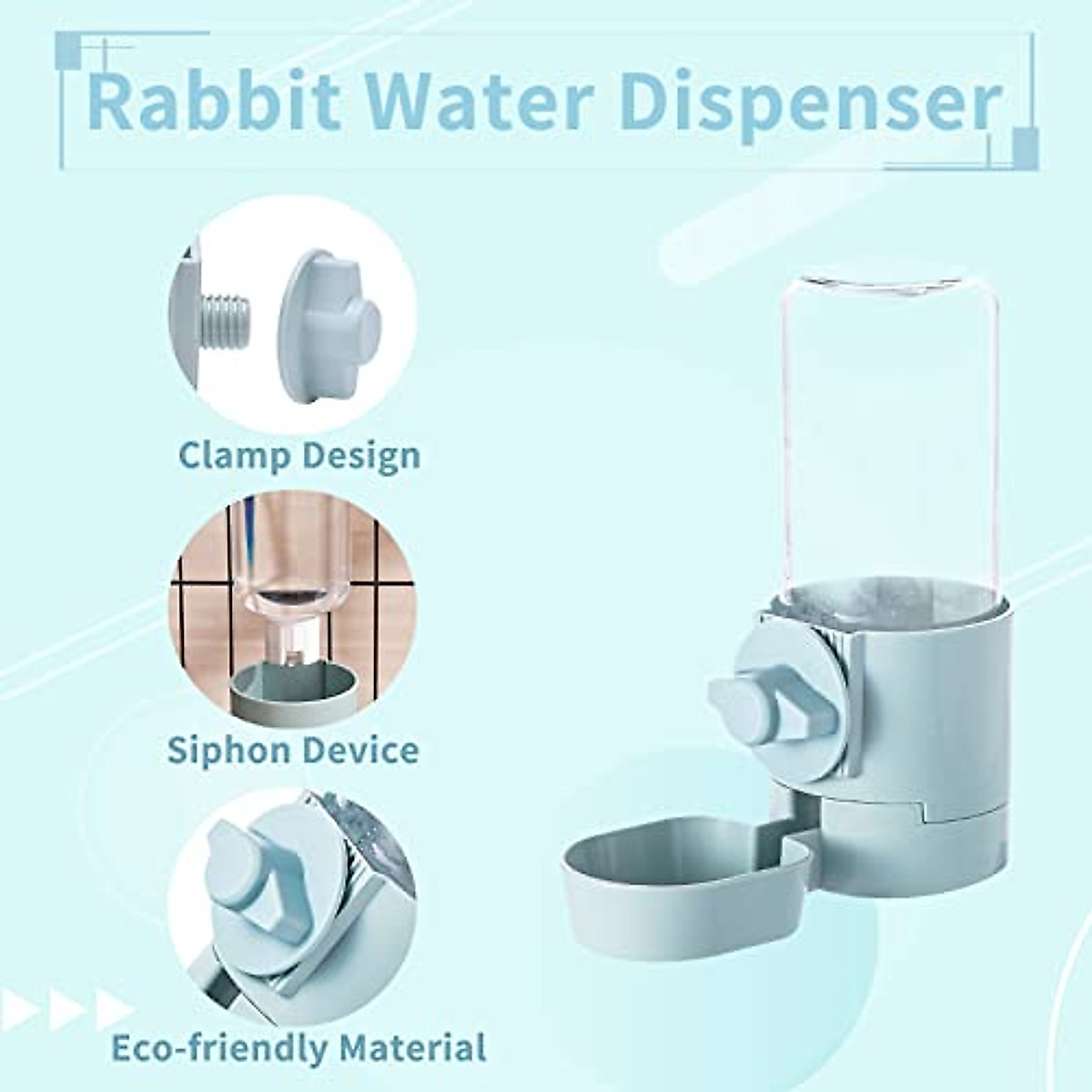 BNOSDM Rabbit Automatic Food Feeder and Water Dispenser Bunny Gravity Feeding Station Waterer Set Hanging Self-Dispensing Feeder for Ferret,Guinea Pigs Chinchillas Kitten (Grey)