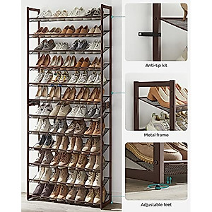 SONGMICS Shoe Rack, 12-Tier Tall Metal Shoe Storage Organizer for Closet, Entryway, Garage, Set of 2 6-Tier Big Stackable Shoes Rack Shelf, Adjustable Feet, Slanted Shelves, Holds 48-60 Pairs, Bronze