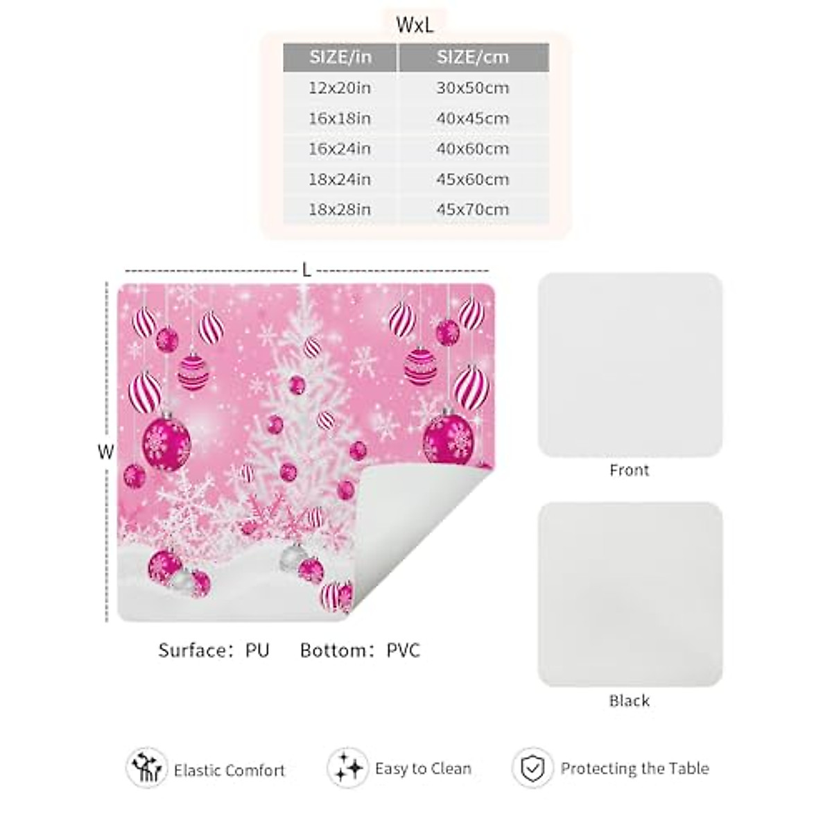 Coffee Mat for Counter, Pink Christmas Balls Xmas Tree Winter Snowflake Absorbent Hide Stain Coffee Bar Mat, Non-slip Coffee Bar Accessories Kitchen Drying Mat Fit Under Coffee Maker Espresso Machine