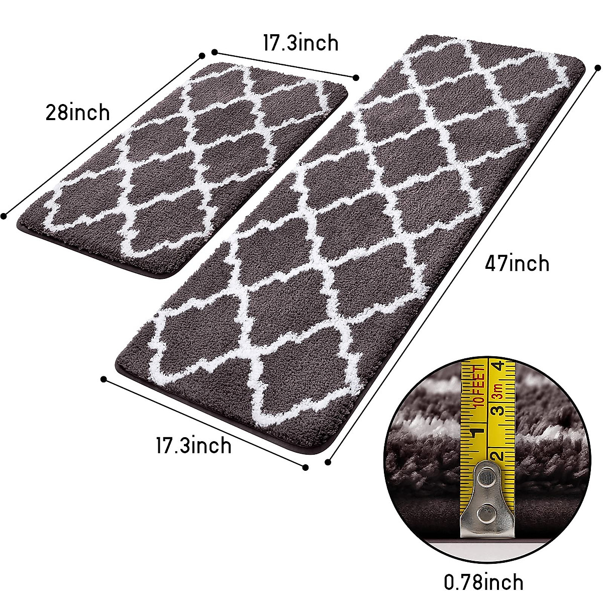 KMAT Kitchen Rugs and Mats [2 PCS] Super Absorbent Microfiber Kitchen Mat Non Slip Machine Washable Runner Carpets (Chocolate-17.3" x28+17.3"x47")