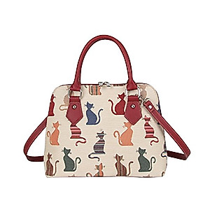 Signare Tapestry Hand & Shoulder Bag for Women |Fashionable Cross Body bag Purses for Woman |Satchel Bag for Women Girls Teen Cat Design | CONV-CHEKY