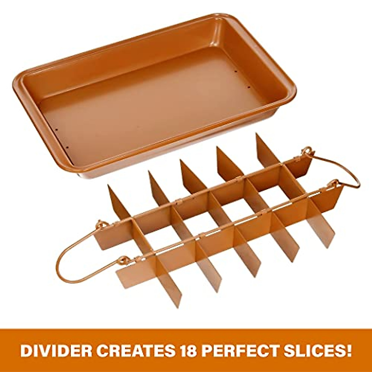 Brooklyn Brownie Copper by GOTHAM STEEL Nonstick Baking Pan with Built-In Slicer, Ensures Perfect Crispy Edges, Metal Utensil and Dishwasher Safe