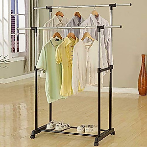 6848 – Double 2 - Heavy Duty Rail Portable Clothes Hanger Rolling Garment Rack - MN29