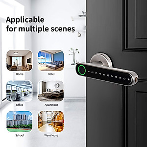 Smart Lock Fingerprint Door Lock,CATCHFACE Keyless Entry Door Lock Smart Door Handle Digital Door Lock Fingerprint/TTLock App/Code/Backup Key Smart Door Lock for Front Door Airbnb Office(Satin Nickel)