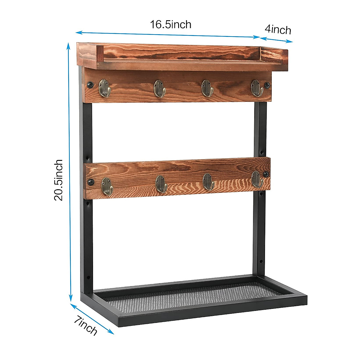 X-cosrack Countertop Coffee Mug Holder Rack 2 Tier Wall Mount Coffee Cup Holder Stand with 8 Hooks and Storage Shelf,Display Organizer Rack for Home Kitchen, Rustic Brown