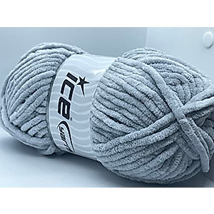 Grey Velvet Chenille Yarn - Bulky 100 Gram (3.53 Ounces) 100 Meters (109 Yards)