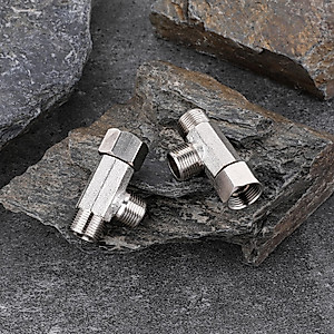 2pcs Hose Fitting Tee Valve T Shape Adapter 3/8 x 1/2 Adapter T Connector Valve Splitting Water Supply T Pipe Fitting 3 Way Valve 3/8 Tee Compression for Bath Bidet Sprayer Toilet Shower Head