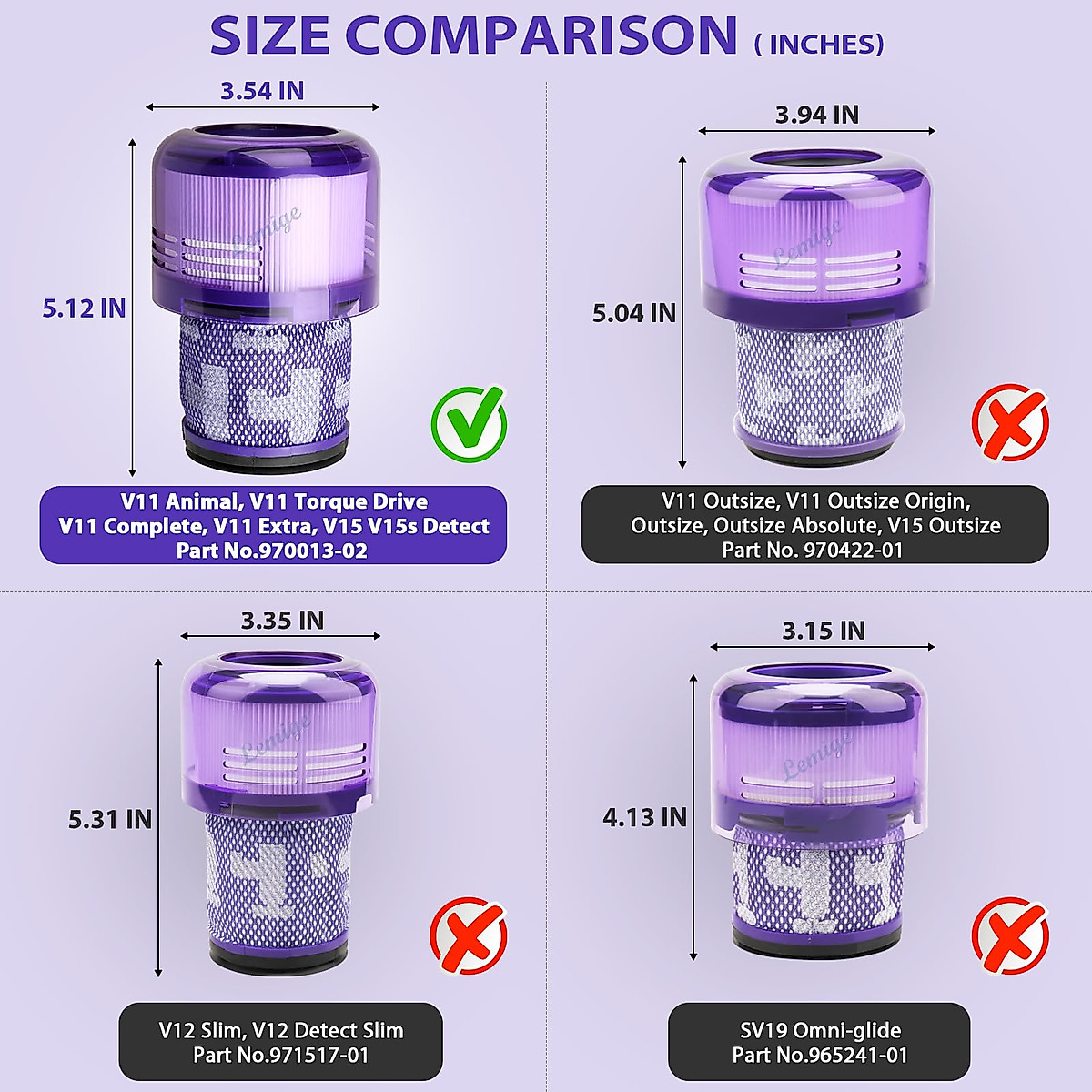 Lemige 3 Pack Vacuum Filters Replacement Parts Compatible with Dyson V11 Torque Drive V11 Animal V11 Complete V11 Extra V15 Detect Vacuums, Compare to Part 970013-02