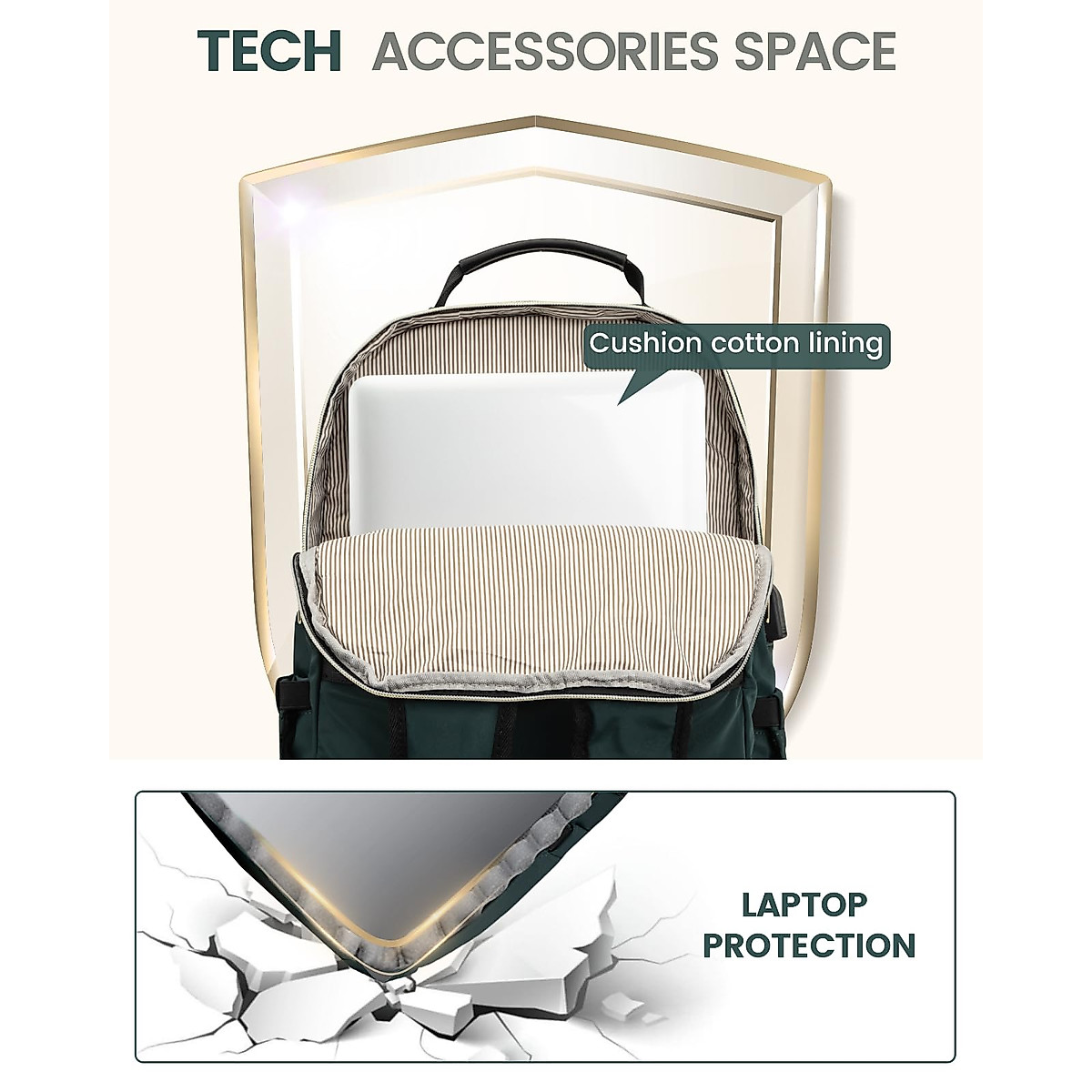 LOVEVOOK Laptop Backpack for Women, Large Capacity Travel Computer Work Bag with 17-inch Laptop Compartment, Business Nurse Backpack Purse, Hiking Outdoor Carry On Backpack, Deepgreen