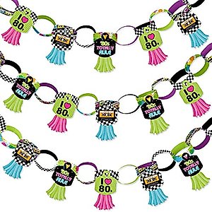 Big Dot of Happiness 80’s Retro - 90 Chain Links and 30 Paper Tassels Decoration Kit - Totally 1980s Party Paper Chains Garland - 21 feet