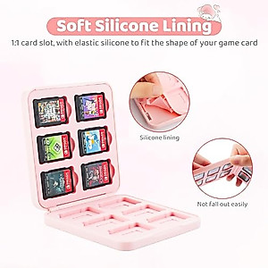 RHOTALL Pink Game Case for Nintendo Switch and Switch OLED, Cute Bunny Storage Card Box with 12 Game Cards Cartridge and 12 SD Cards Slots, Portable Switch Games Holder with Magnetic Design