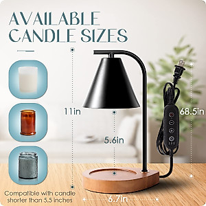 Aimoptg Candle Warmer Lamp with Retro Wooden Base - Home Decor Wax Melt for Small and Large Jar Candles, Candle Heater Lamp with 2 Bulbs, Dimmer and Timer Function