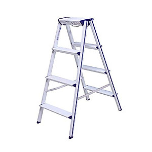PENGJIE Folding Ladder Step Stool Ladder 4 Step Folding Aluminum Stool Heavy Duty Steel Portable Anti Slip Mat Tread Compact 120 Kg Capacity