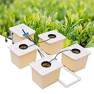 Hydroponics Grow System, Deep Water Culture, Recirculating Drip Garden System W/Submerged Pump Complete Hydroponic Buckets Kit for Plants (5 Bucket)