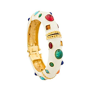 White Enamel/Multi Gemstone Bangle Bracelet White