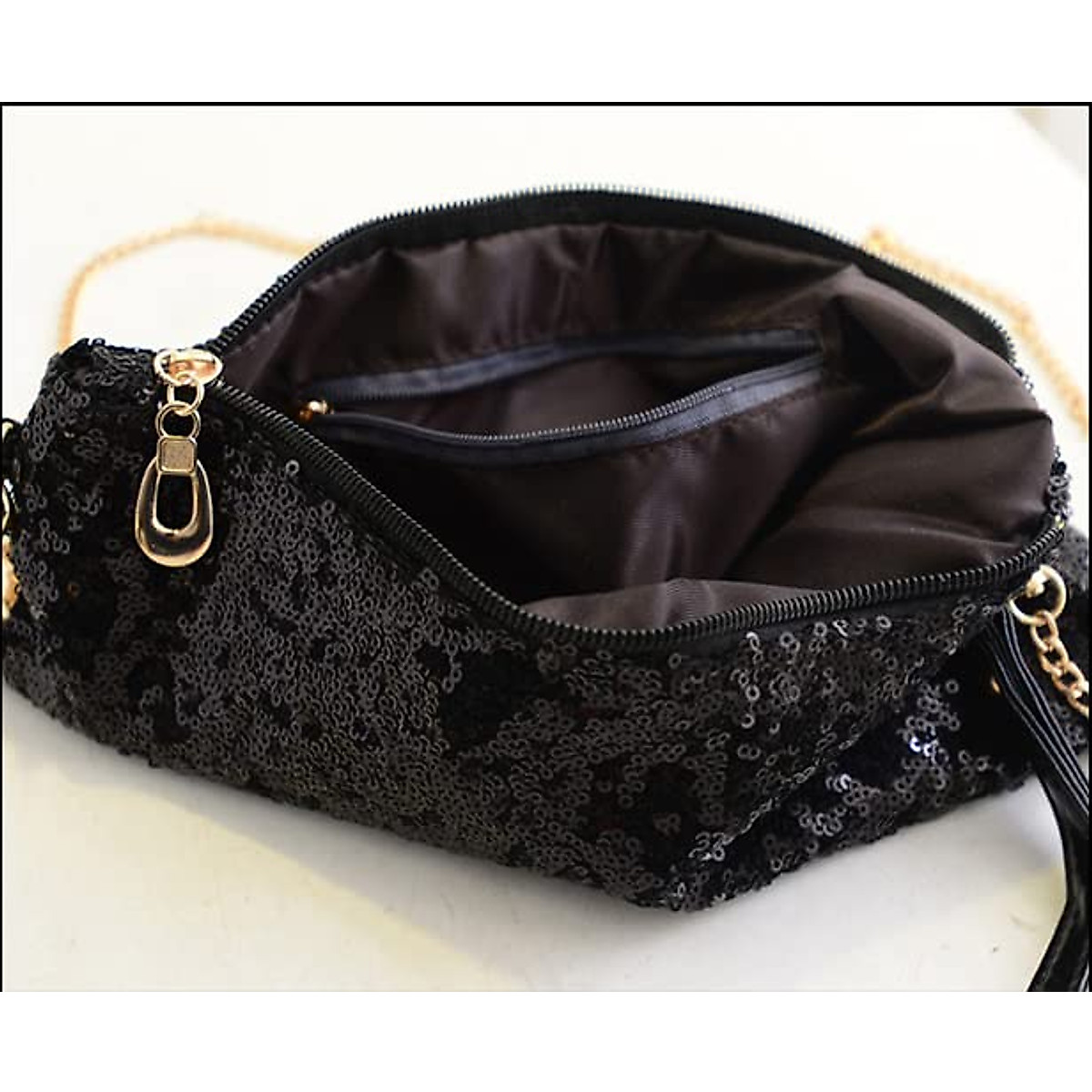 VINMEN Sparkling Glitter Sequins Evening Crossbody Clutch Bride Purse for Party Bling Handbag for Wedding (Silver)