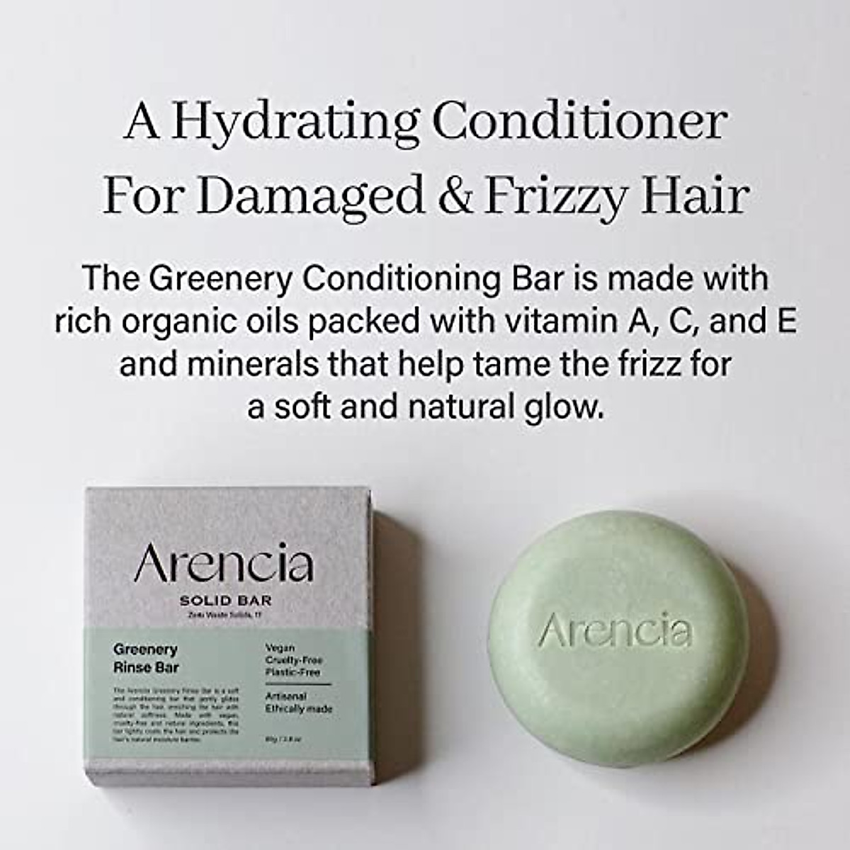 ARENCIA Greenery Conditioner bar for Moisturizing and Volumizing - Frizz-Free Formula for Curly Hair, Hair Softening and Detangling, Color Protecting - Vegan, pH balanced, Sulfate free, Natural