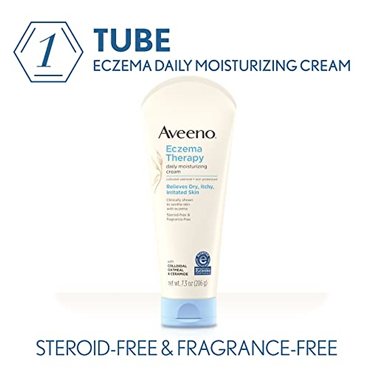 Aveeno Eczema Therapy Daily Moisturizing Body Cream for Sensitive Skin, Soothing Eczema Relief Cream, Colloidal Oatmeal & Ceramide for Dry & Itchy Skin, Steroid- & Fragrance-Free, 7.3 oz