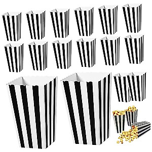 Amosfun 36pcs Popcorn Boxes Popcorn Box Snack Container Decorative Box Cake Container Paper Popcorn Boxes Black and White Stripes Mini Paper Popcorn Containers Party Snack Bucket Hat