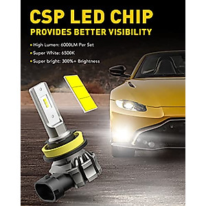 AUXITO H11/H8/H16 LED Fog Light Bulbs or DRL, 6000 Lumens 6500K Cool White Light, 300% Brightness, CSP LED Chips Fog Lamps Replacement for Cars, Play and Plug (Pack of 2)