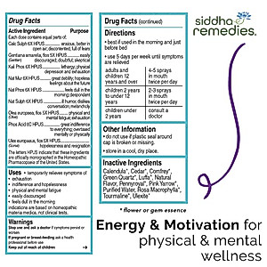 Siddha Remedies Energy & Motivation Spray | 100% Natural Homeopathic Remedy with Traditional Homeopathic Ingredients, Cell Salts and Flower Essences | No Alcohol No Sugar