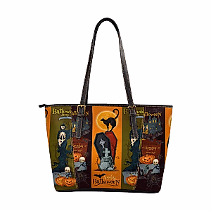 InterestPrint Women Handbags Shoulder Bags Tote PU Leather Handbags Halloween Spooky Party Decoration Banners