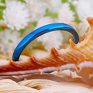 CLOUD DANCER Glory 2mm Rose Gold Plated Polish Comfort Fit Thin Domed Tungsten Carbide Ring Wedding Band-Five Colors (Blue, 7)