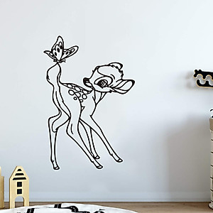 Makeyes Bambi Wall Deer Butterfly Vinyl Sticker Decals for Kids Bedroom Nursery Living Room Interior Decorations Designs Art Mural YMX55 (Black, 39X57CM)