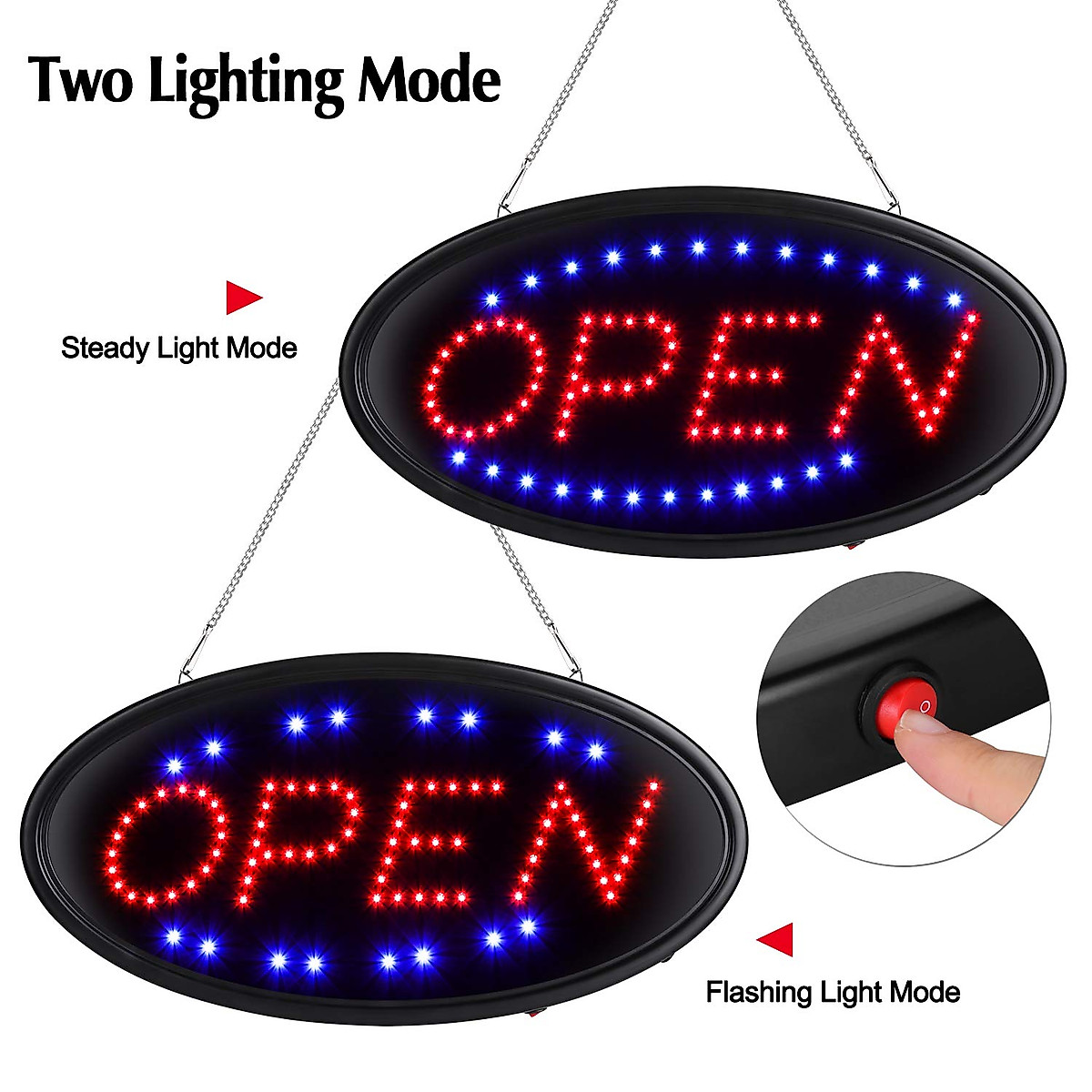 FITNATE LED Open Sign with Remote, Ultra Bright Electric Light Up Signs for Business, Timing Function, 2 Lighting Modes Flashing & Steady, Advertisement Board for Store, Bar, Hotel, Cafe (19x10 in)